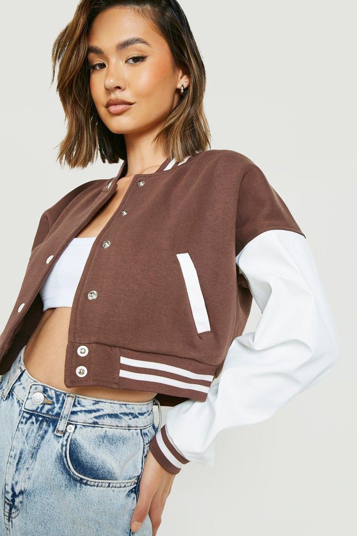 Cropped Varsity Jacket Brown – Teestra